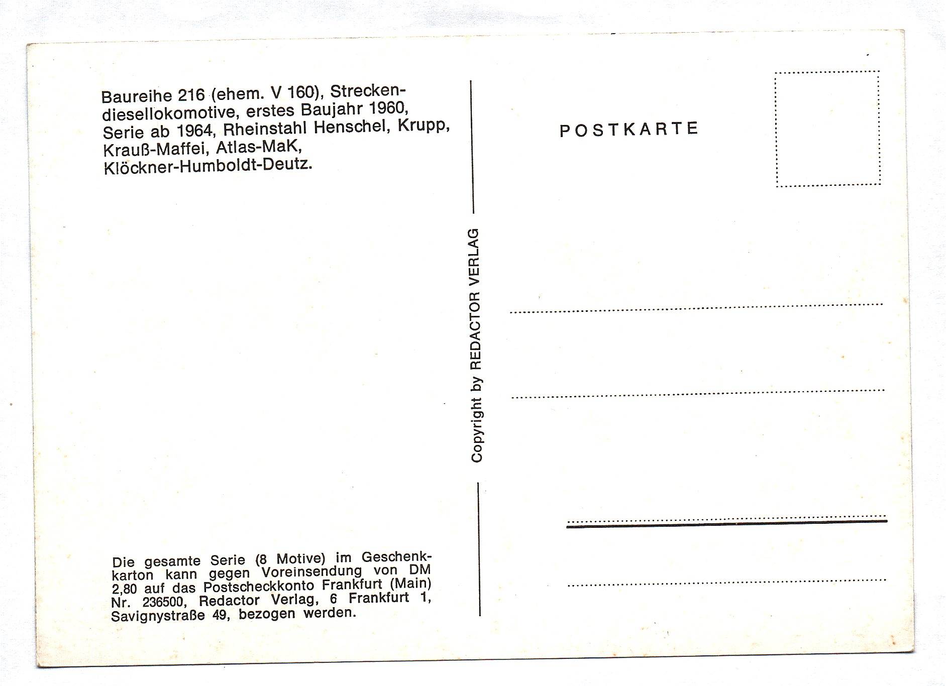 Foto Postkarte DB 216 206-3 Diesellok 1960er 1970er Diesellokomotive | 121251